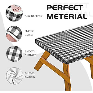 8ft Picnic Table Covers with Bench Cover 96"x30" , 8 Foot Tables Picnic Table Cover 3-Piece Set Flannel Backing Elastic Edge Waterproof Wipeable Plastic Cover for Indoor Outdoor Patio