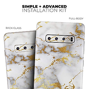 DesignSkinz Marble & Digital Gold Foil V7 Protective Vinyl Decal Wrap Skin Cover Compatible with The Samsung Galaxy S20 (Screen Trim & Back Glass Skin)