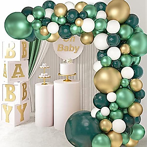 18Inch Jungle Safari Wild One Metal Green Gold Balloons Balloon Garland Arch Kit, Green Gold Metal White Balloons, Jungle Safari Wild One Birthday Baby Shower Wedding Party Decorations for Boy