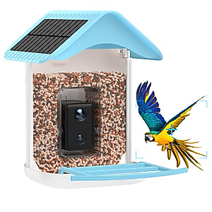 AUXCO Bird Feeder with Camera, 2023 Newest Dual Solar Panels Charging Smart Bird Feeder Camera, AI Identify 11000+ Bird Species, Auto Capture Bird Videos & APP Notify Video Bird Camera for Bird Lovers