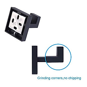 TASTOS Bath Towel Hooks Matte Black, 2 Pack Stainless Steel Robe Coat and Clothes Hook, Heavy Duty Wall Hook for Bathroom & Kitchen, Modern Square Style Wall Mounted (Black)