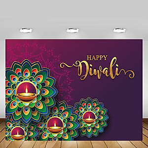 MEHOFOND 7x5ft Happy Diwali Party Backdrop Decorations Indian Diwali Banner Deepavali Festival of Lights Photography Background Hindu Happy Lights Candle Banner Photo Studio Props