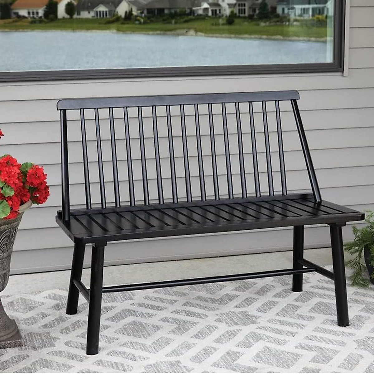 Jack Post 4 Feet Durable Classic Indonesian Hardwood Farmhouse Bench Accommodate Up To 2 People for Patio, Backyard, Garden and Porch, Black