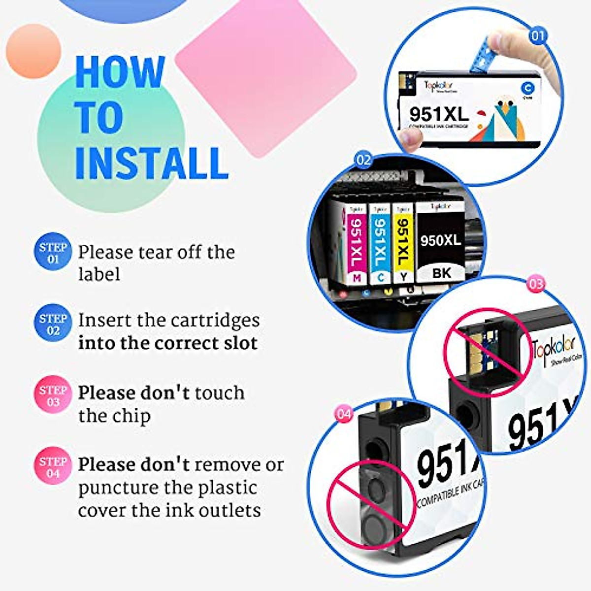 Topkolor 950XL 951XL Compatible Ink Cartridge Replacement for 950 951 XL,4Pack Ink Cartridges Combo for HP OfficeJet Pro 8600 8620 8625 8640 8100 8610 8630 276dw 251dw Series Printers, 5 Packs