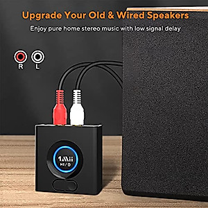 1Mii Bluetooth 5.0 Audio Receiver, Wireless Audio Adapter for Home Stereo Music Streaming System with 3.5 mm RCA, Bass Mode, 12hrs Playtime(Upgraded)