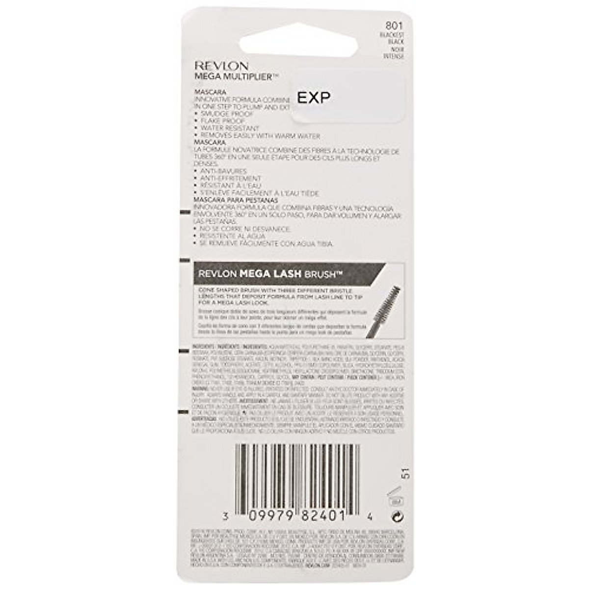 Revlon Mega Multiplier Mascara, Blackest Black, 0.28 Fluid Ounce