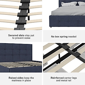 DHP Rose Upholstered Platform Bed with Underbed Storage Drawers and Button Tufted Headboard and Footboard, No Box Spring Needed, Queen, Blue Linen