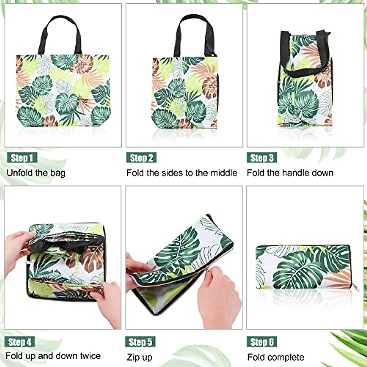 Woanger 4 Pcs Reusable Shopping Bags Washable Foldable Grocery Bags with Handles Zippered Waterproof Tote Oxford Bag (Simple Style)