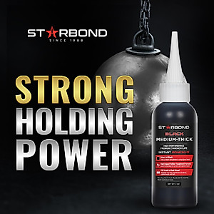 Premium Grade Cyanoacrylate (CA) Super Glue by STARBOND - 2 OZ PRO Pack (56-Gram) - Black Medium-Thick Knot Filler 500 CPS Viscosity Adhesive for Woodworking, Woodturning, Carpentry