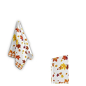 Pfrewn Fall Autumn Maple Leaves Hand Towels for Bathroom Set of 2 Orange Plaid Check Tartan Kitchen Dish Hanging Towel Absorbent Soft Thanksgiving Day Decor, 16x30 in
