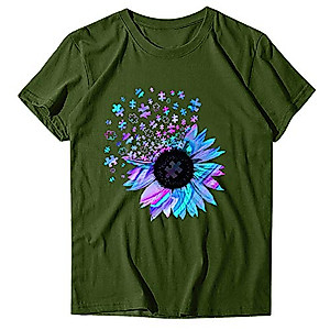 Women Blouse Funny Shirts for Women, Women's Sunflower Printing Casual Top Short Sleeve T Shirt Round Neck Plus Size Tshirts Blusas Casuales de Mujer Bonitas