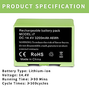 JYJZPB i7 Replacement Battery Compatible for iRobot Roomba i7 i7+ i7 Plus e5 7150 7550 e5150 e5152 4624864 ABL-D1, 3200mAh