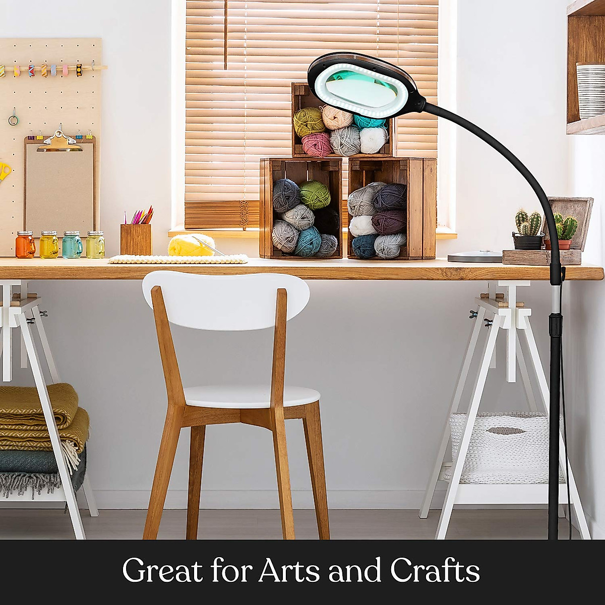 Brightech LightView Pro Magnifying LED Desk Lamp with Light, Hobbies & Reading, Flexibility & Durability Magnifying Floor Lamp, 3 in 1 LED Light Glass Magnifier, Work Light for Pro Uses - Black