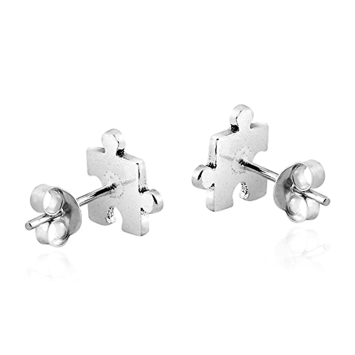 Whimsical Jigsaw Puzzle Piece .925 Sterling Silver Stud Earring