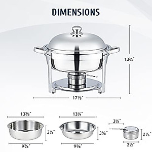 CO-Z Chafing Dish Buffet Set of 2, Round Stainless Steel Chafer and Food Warmer Kit with Food & Water Pans Lids Fuel Holders, 5 qt Buffet Serving Utensils for Restaurant Catering Parties Weddings BBQs