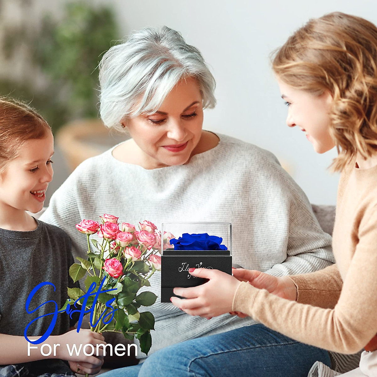 WILDLOVE Preserved Real Red Rose with Necklace in 100 Languages, Gifts for Mom Girlfriend Wife and Grandma on Mothers Day, Anniversary Birthday Gifts for Women