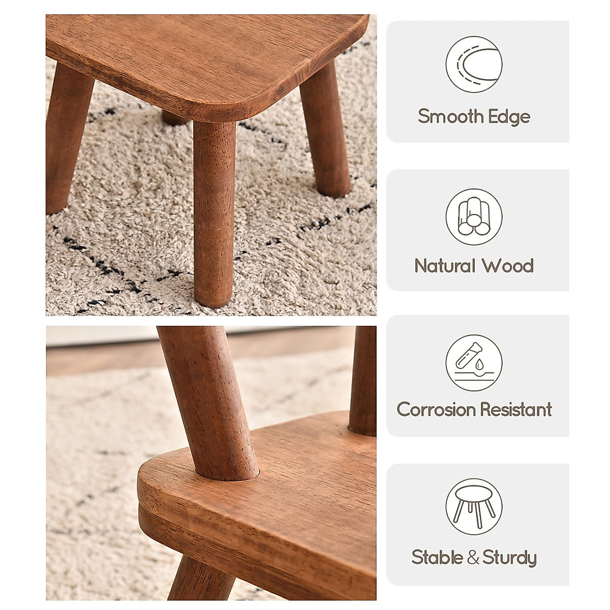 zaowofires Solid Wood Step Stool，Milking Stool, Plant Stand, Round Foot Stool, Removable Portable Stool, Shoe Changing Stool, Small Short Stooll (Walnut)