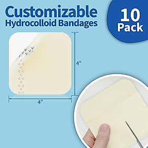 Ourmed Hydrocolloid Bandages Large 4" x 4", Extra Thin Waterproof Wound Dressing with Adhesive for Light Exudate Wound, Blister, Acne, Superficial Wound Care, 0.5mm, 10 Pack, FSA HSA Eligible