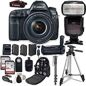 Canon EOS 5D Mark IV with EF 24-105mm f/4L is II USM Lens - with Canon BG-E20 Battery Grip + Professional Accessory Bundle (15 Items) (Renewed)