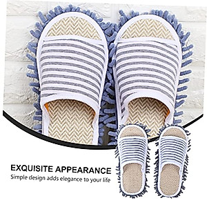 Healvian 1 Pair Slippers Cleaning Mops Floor Mops Interior Cleaner Floor Cleaner Chenille Slippers Indoor Slipper for Cleaning Cloth Shoes Cleaning Slipper Antiskid Footwear Grey Man Stripe