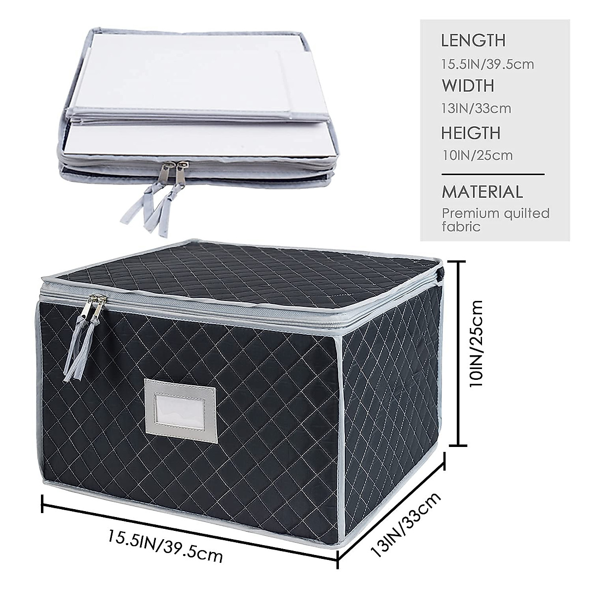 VERONLY 2 Pack Stemware Storage Box China Storage Case - Holds 24 Wine Glasses or Crystal Glassware Containers with Lable Window,Fully-Padded Inside with Hard Sides(15.5" x 12.5"x 10")