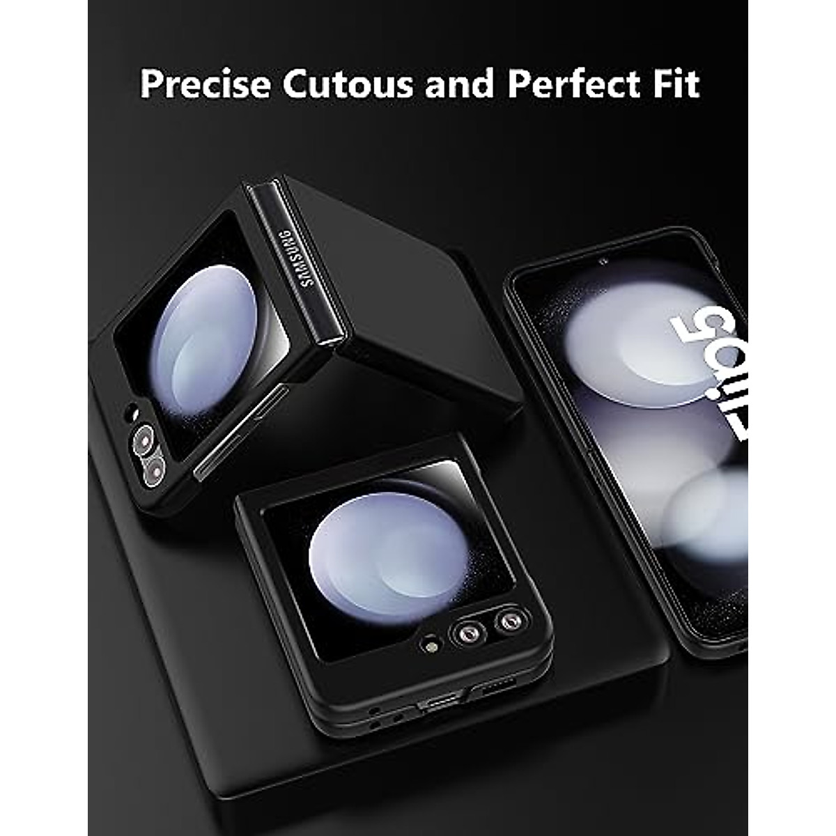 Cresee Case for Samsung Galaxy Z Flip 5 (2023) with Cover Screen Protector, Thin Hard PC Phone Case for Galaxy Z Flip5 - Black+Glass