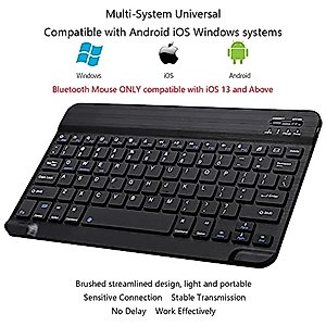Ultra-Slim Bluetooth Keyboard and Mouse Combo Rechargeable Portable Wireless Keyboard Mouse Set for Apple iPad iPhone iOS 13 and Above Samsung Tablet Phone Smartphone Android Windows (Black)