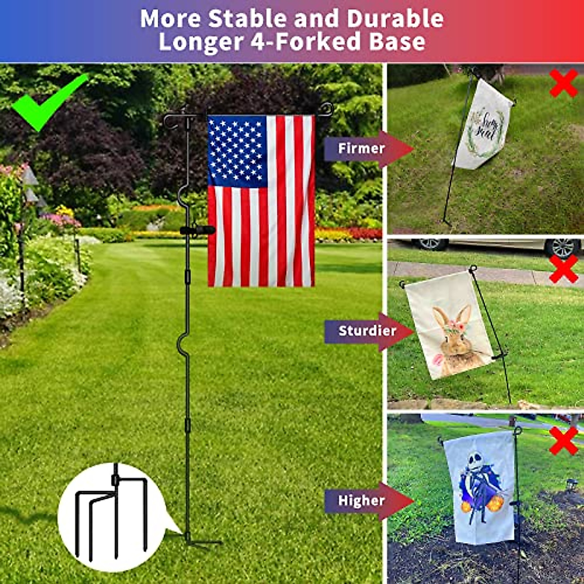 Garden Flag Holder Stand, 50"H Garden Flag Pole for Outside Lawn, Solid Anti-rust Yard Flag Holder with Clip and Stoppers, Heavy Duty Flag Stand Fit 12x18 American Fall Small Garden Flags (1 Pack)
