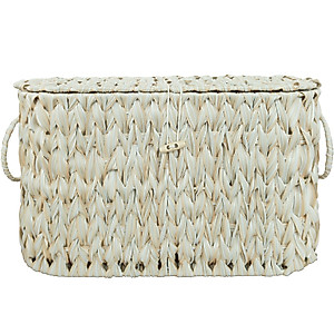 Coeusy Toilet Paper Basket,Wicker Toilet Paper Storage with Lid,Toilet Paper Storage Bin Container with Handle,Decorative Boho Bathroom Toilet Paper Organizer Holder,Free Standing-Cream White