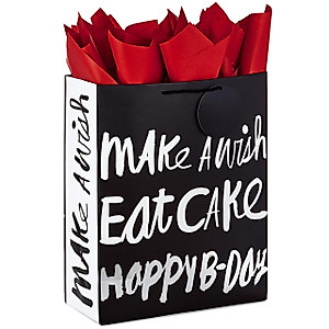 Hallmark 15" Extra Large Gift Bag with Tissue Paper for Birthdays (Happy B-Day, Black and Silver)