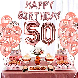 HOWAF 50th Birthday Balloons, Pack Of 30 Rose Gold Birthday Balloons Latex Confetti Balloons & 2 Ribbons for Men Women Happy 50th Birthday Party Decorations Supplies