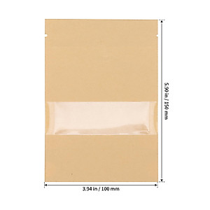 SHEUTSAN 200 Pack 4 x 6 Inch Kraft Zip Lock Pouch with Window, Brown Stand Up Pouches Bags, Resealable Bag for Dry Food, Snack