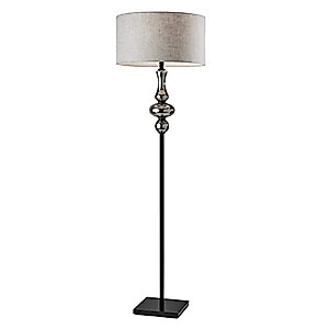 Adesso 1554-01 Natalie Floor Lamp, 65.5 in, 100W, Black/Smoked Glass, 1 Floor Lamp