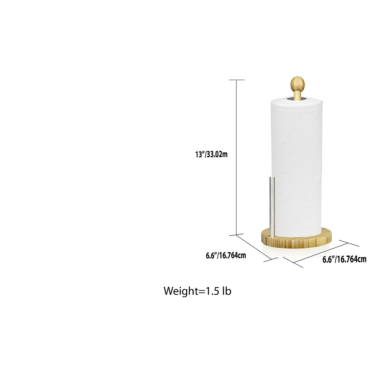 Home Basics Easy Tear Bamboo Dispenser Organizing Stand, Weighted Base, Beige Paper Towel Holder, Natural