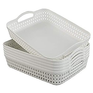HOMMP White Plastic Storage Basket Tray, Pack for 6 (Large)
