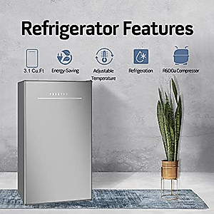 Frestec 3.1 Cu.Ft Mini Fridge for Bedroom, Mini Refrigerator with freezer, Dorm Fridge with Freezer, Reversible Door Perfect for Room and Office, Adjustable Temperature(no Handle, Stainless Steel)