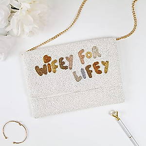 WIFEY FOR LIFEY Clutch Purse, Wifey Clutch Bag, Bride Clutch, Hand Beaded Purse, Gifts for Engagement, Bridal Shower, Bachelorette, Wedding Party