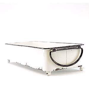 LARGE Rustic White Rectangle Metal Bin - 16.5'' Long - Great for Display or Storage - Silvercloud Trading Co., White with Black