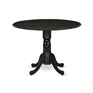 East West Furniture DMGA5-ABK-50 5 Piece Dining Room Table Set Includes a Round Dining Table with Dropleaf and 4 Dark Gotham Linen Fabric Upholstered Parson Chairs, 42x42 Inch, Wirebrushed Black