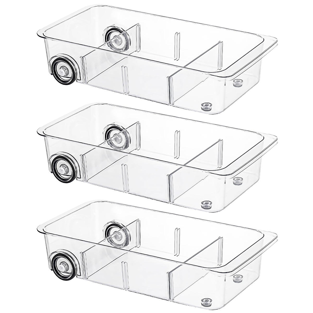 LXLXXL Fridge Organizer Bins With Wheels, 3 Pack Roll Out Refrigerator Organizers And Storage Refrigerator Drawer With Dividers, Upgrade Thick Plastic Pantry Storage Bins, Kitchen Organization