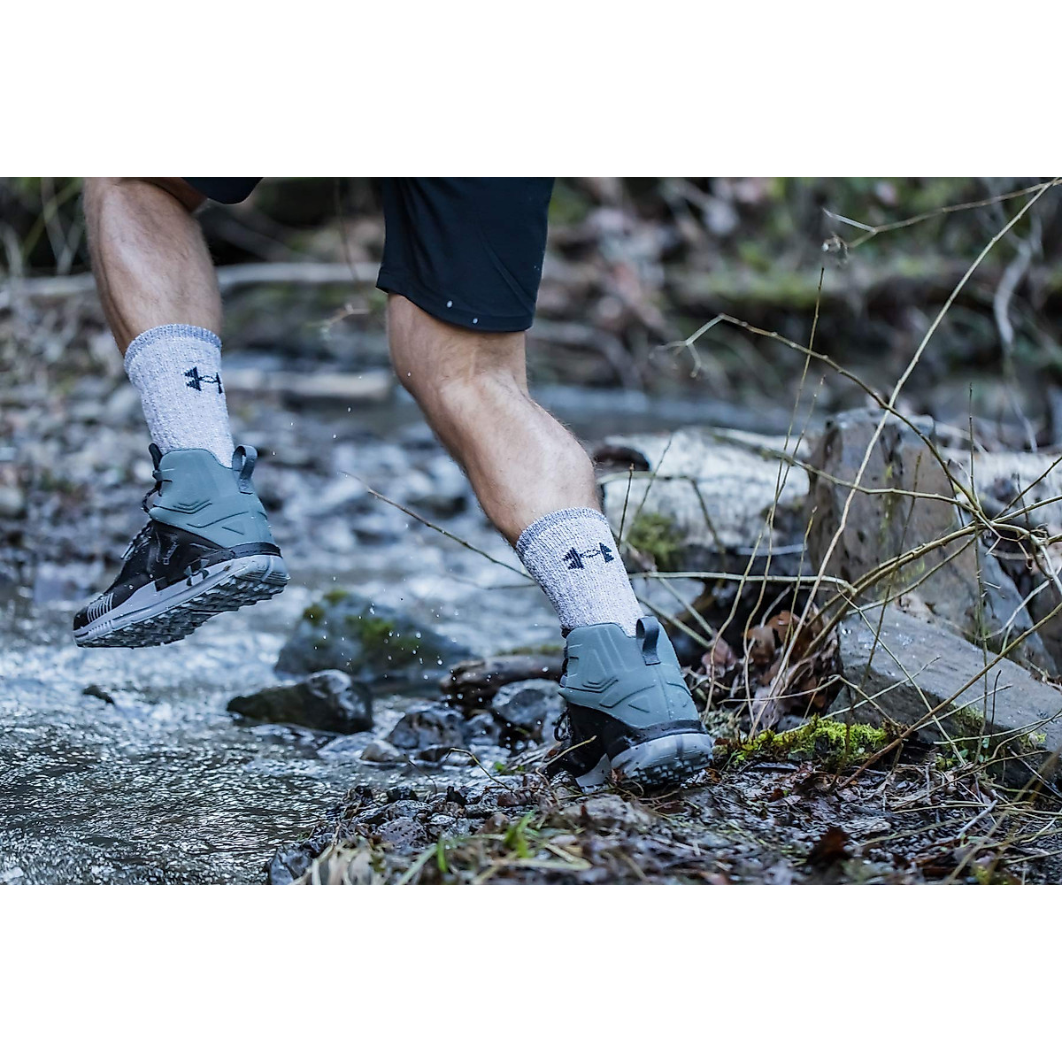 Under Armour Adult Hitch Coldgear Boot Socks, 2-Pairs , Khaki Base/Marine Od Green , Large