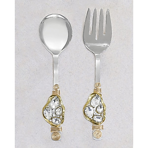 YoTreasure Tiramisu Cumulus Crystal Stainless Steel Gold Crystal Salad Server Set Utensils for Modern Serving