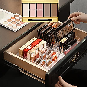 Oillgkori Eyeshadow Palette Makeup Organizer-Plastic Cosmetics Display Case with Adjustable Dividers, Makeup Storage for Vanity Drawer, Eyeshadow, Lipsticks