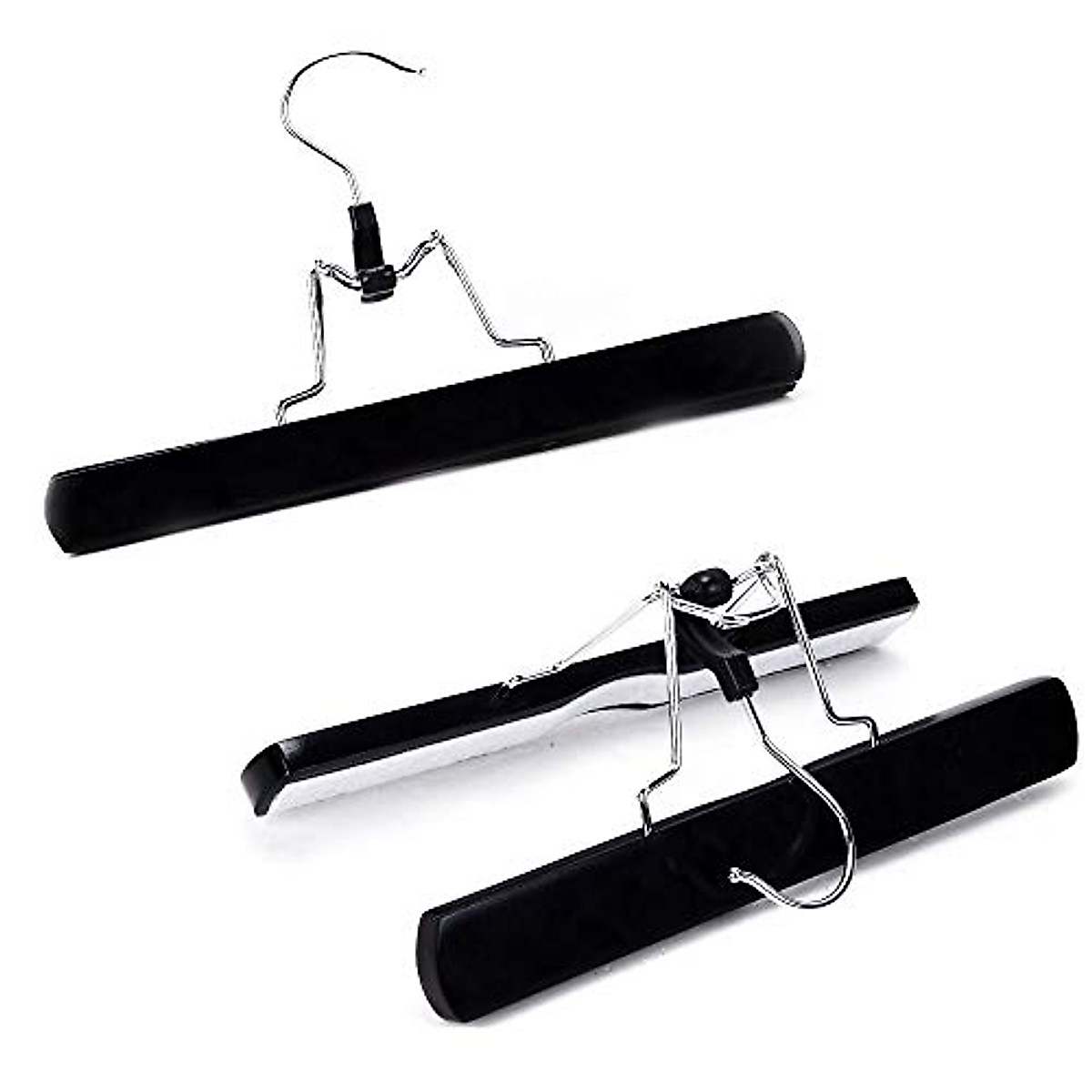 Pack of 5 Wooden Pants Hangers Non Slip Skirt Hangers Wig Hair Extension Hanger with 360° Swivel Hook Clip Hangers (Z- 5 Pack Hangers Black)