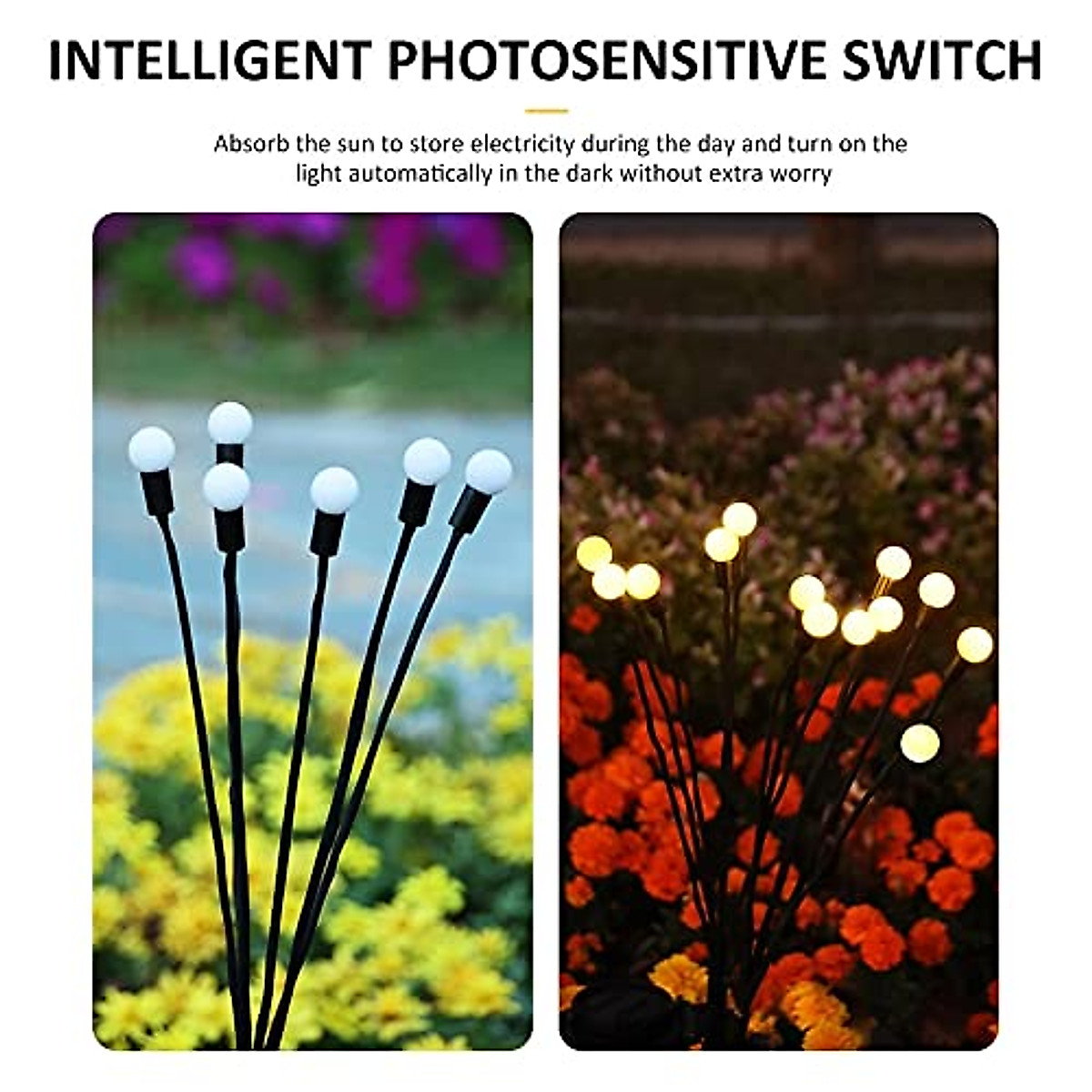 UN UNITEDTIME 2 Pcs Solar Firefly Lights Outdoor Waterproof, Solar Starburst Swaying Garden Lights, Swaying When Wind Blows Solar Garden Lights Outdoor Decorative String Lights (Warm)