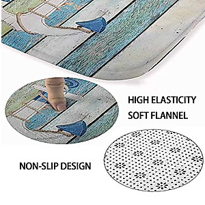 Dia Magico 4PCS Blue White Anchor Shower Curtain Set, Green Teal Wooden Barn Door Coastal Beach Ocean Rustic Nautical Bathroom Decor, Waterproof Fabric Shower Curtain, Non-Slip Bath Mat Toilet Rug