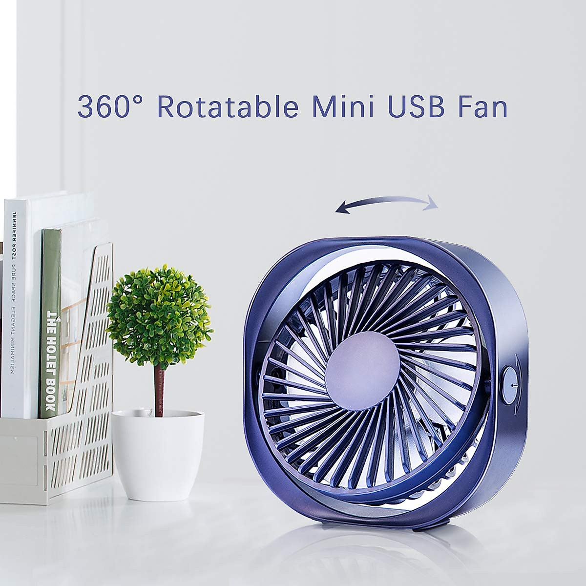 3 Speed USB Mini Desk Fan, Portable Table Fan with Strong Wind Quiet 360°Rotatable Personal Small USB Powered Desktop Fan for Home Office Dorm(blue)