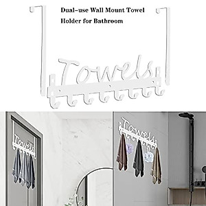 Over The Door Towel Hooks, Towel Rack Wall Mount Towel Holder for Bathroom, Kitchen, Metal Bath Organizer for Door Robe Hooks(White)