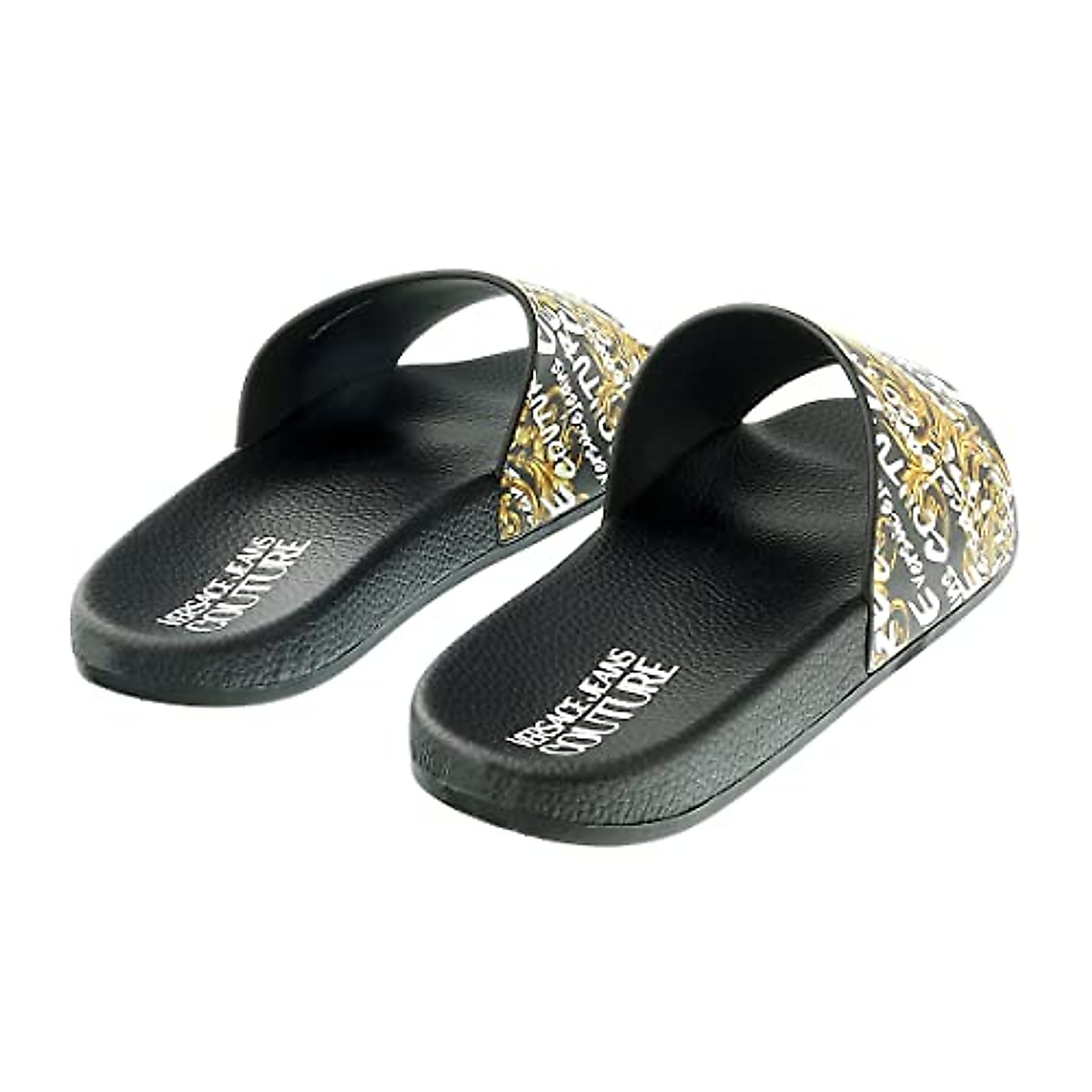 Versace Jeans Couture Black Gold Baroque Pattern Pool Slide-7 for womens