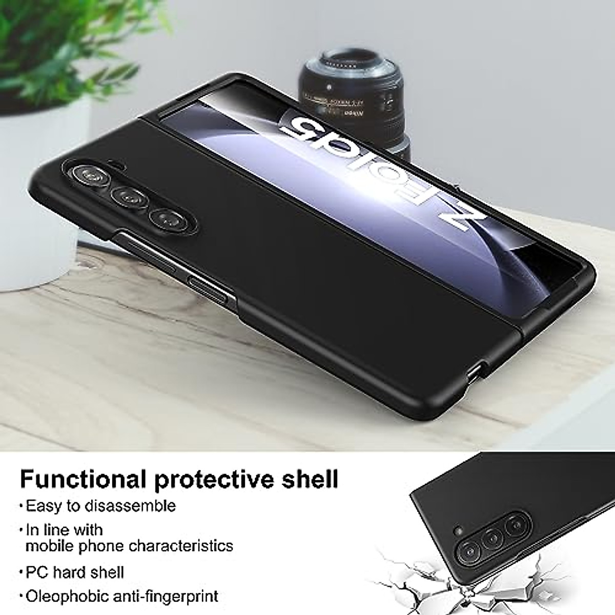 Foluu Slim Fit Case for Samsung Galaxy Z Fold 5 Case, with Front Built-in Screen Protector, Ultra Thin Matte PC Protective Cover for Samsung Galaxy Z Fold5 5G 2023 (Black)